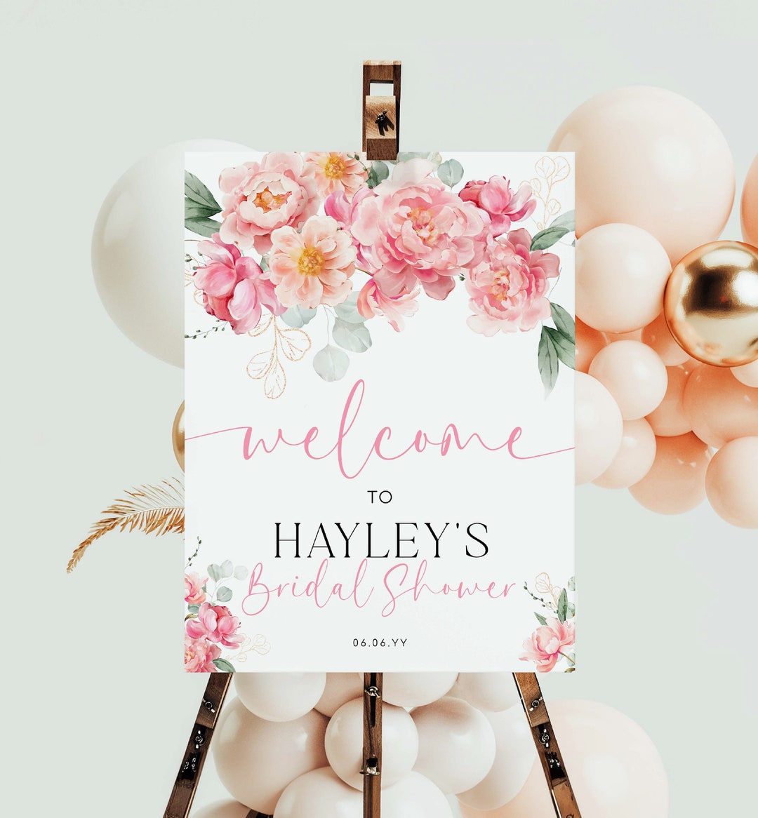 Hot Pink Peony Welcome Sign, Printable Bridal Shower Welcome Sign ...