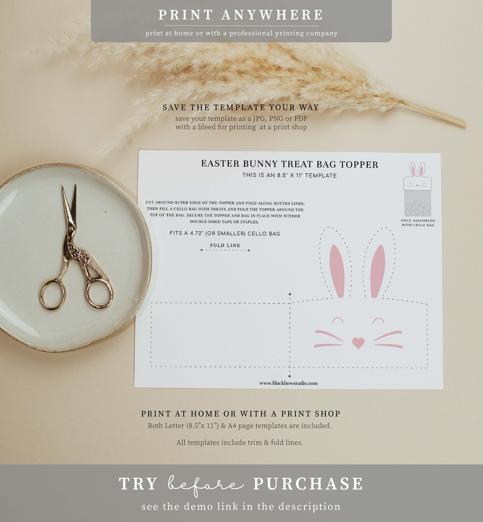 Printable Easter Bunny Treat Bag Topper Template, Easter Egg Gift Bag ...