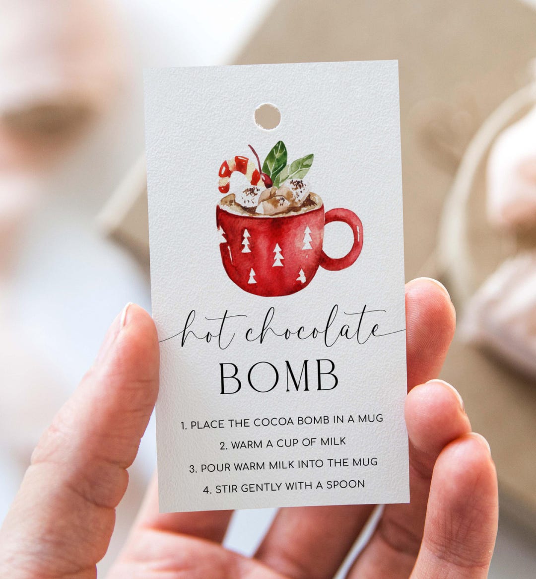Printable Hot Chocolate Bomb Tags, Hot Cocoa Bomb Instruction Tag ...