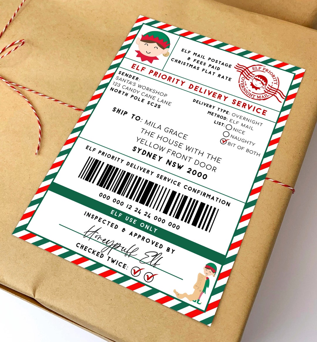 Printable Elf Mail Shipping Label Sticker, Santa Gift Tag (digital ...