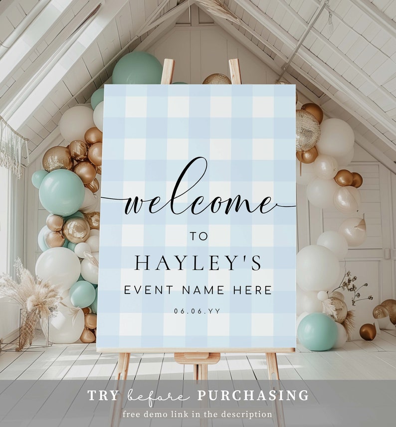Blue Gingham Graduation Welcome Sign (printable) - Etsy