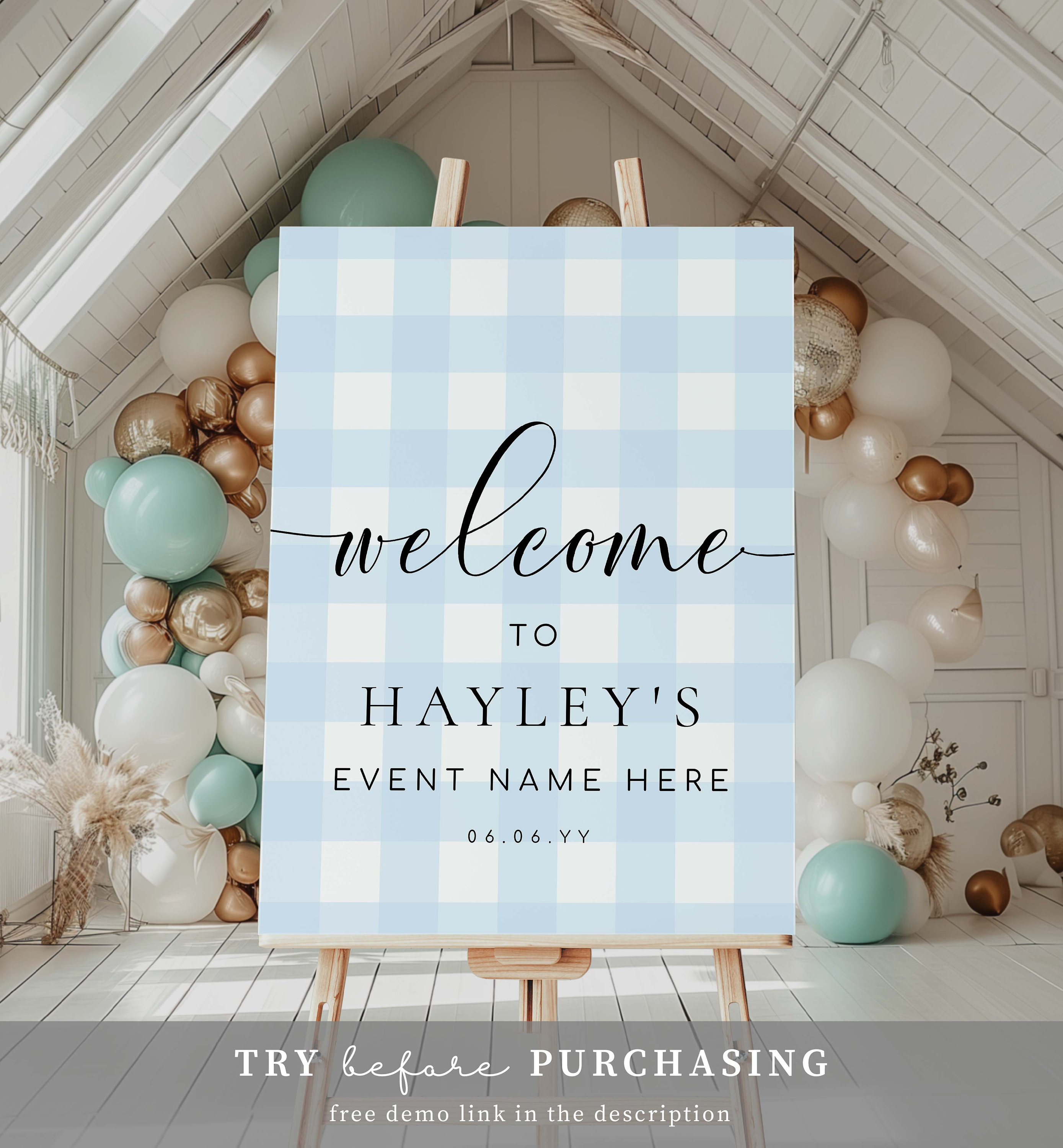Blue Gingham Graduation Welcome Sign (printable) - Etsy