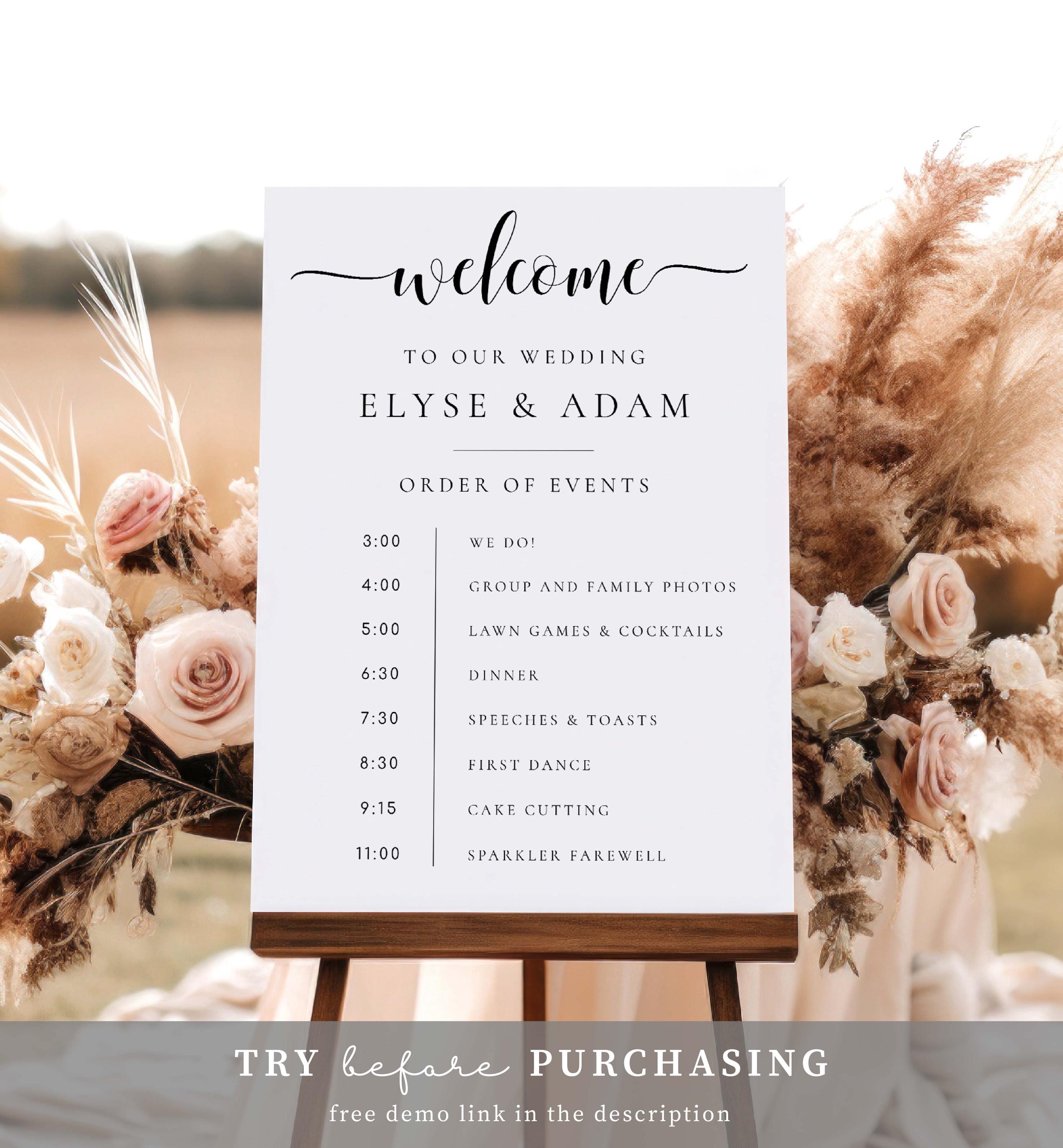 Minimalist Wedding Welcome Sign, Order of Events (printable), Leyton - Etsy