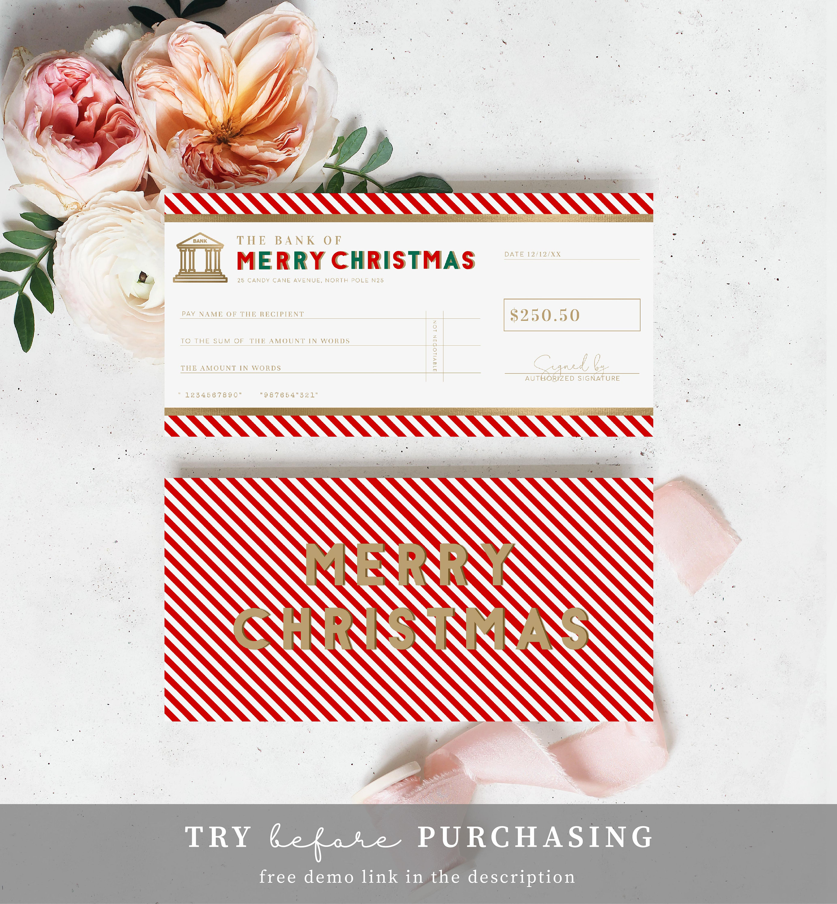 Christmas Cheque Template Fake Bank Cheque Gift Voucher - Etsy Australia