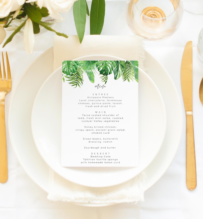 Tropical Palm Editable Menu Template Wedding Menu DIY Menu - Etsy