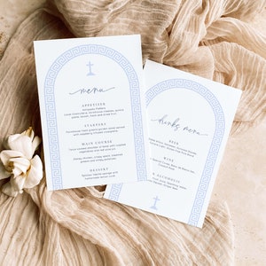 Printable Menu Template, Greek Key, Arch, Blue Boy Baptism Lunch Menu ...