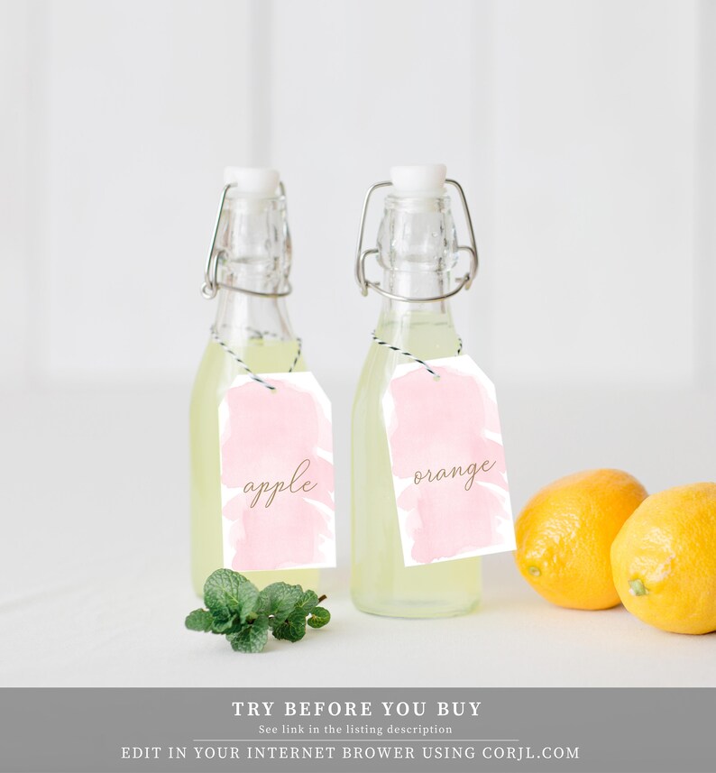 Juice Tags Pink Watercolour Printable Mimosa Bar Juice | Etsy