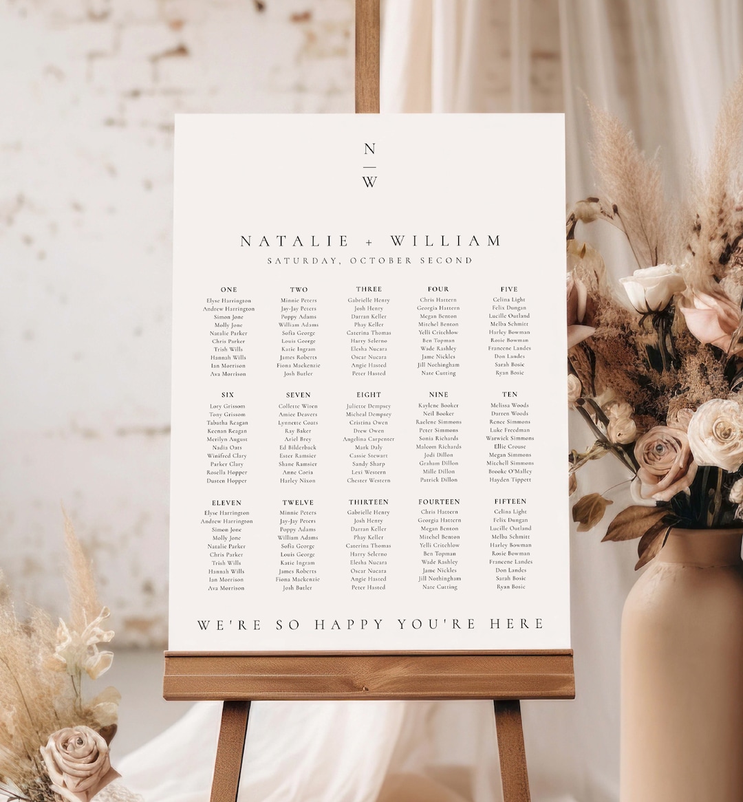Printable Wedding Seating Chart Template, Elegant Wedding Seating Plan ...