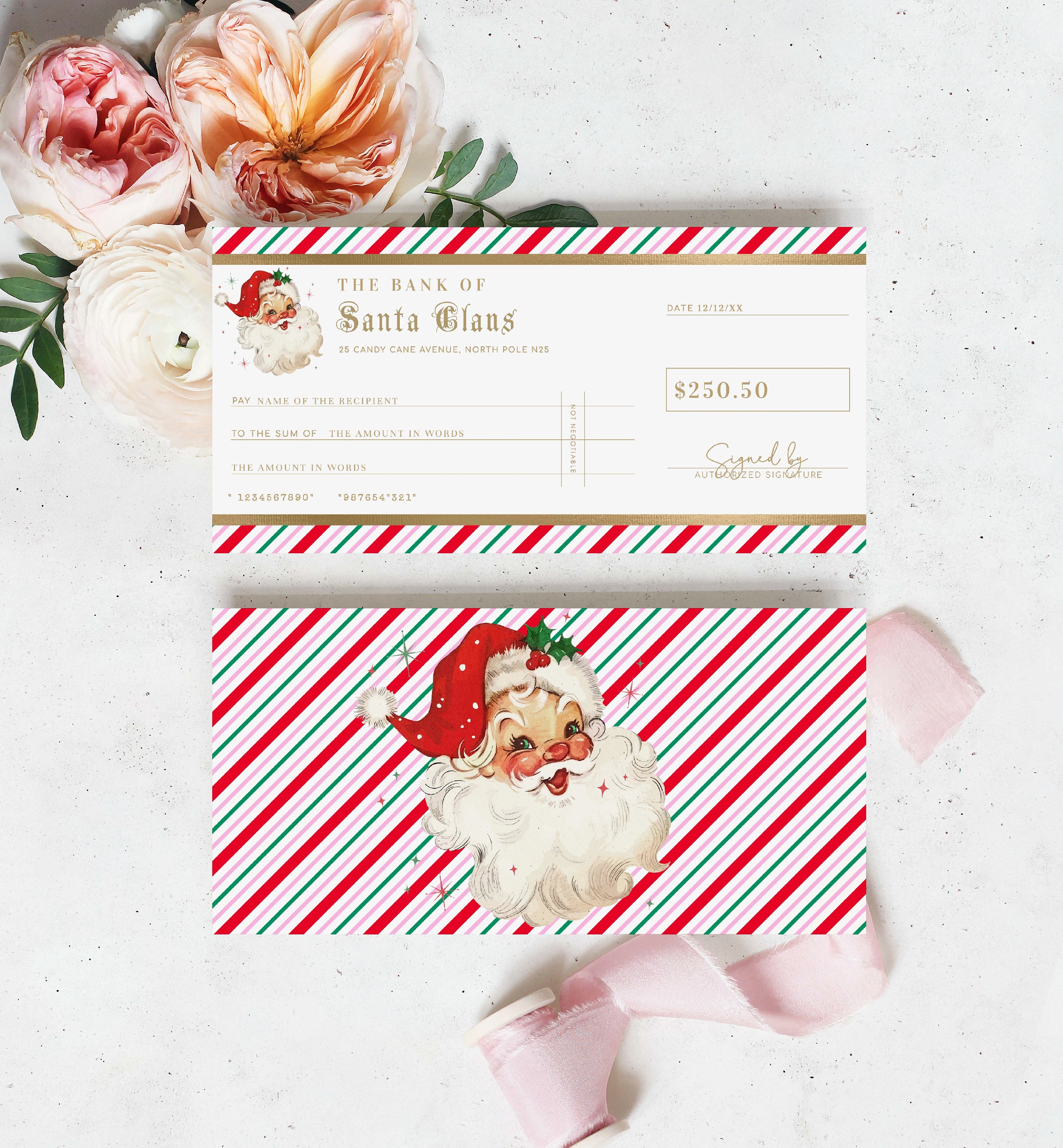 Santa Bank Christmas Cheque, Fake Bank Cheque Gift Voucher, Custom ...