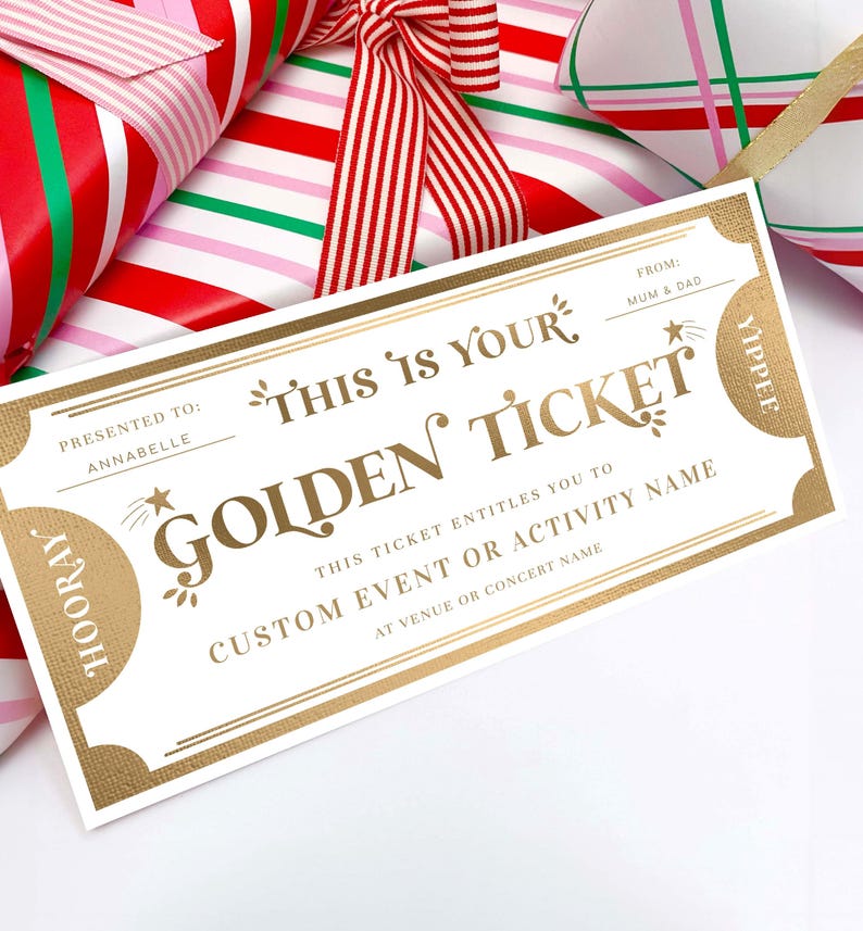 Printable Golden Ticket Gift Voucher, Custom Birthday Coupon (digital ...