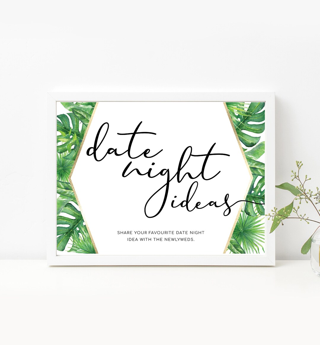 Tropical Date Night Ideas Sign - Printable Bridal Shower Game Sign ...