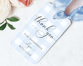 Editable Blue Gingham & Bow Baby Shower Thank You Tag, Printable Boy ...