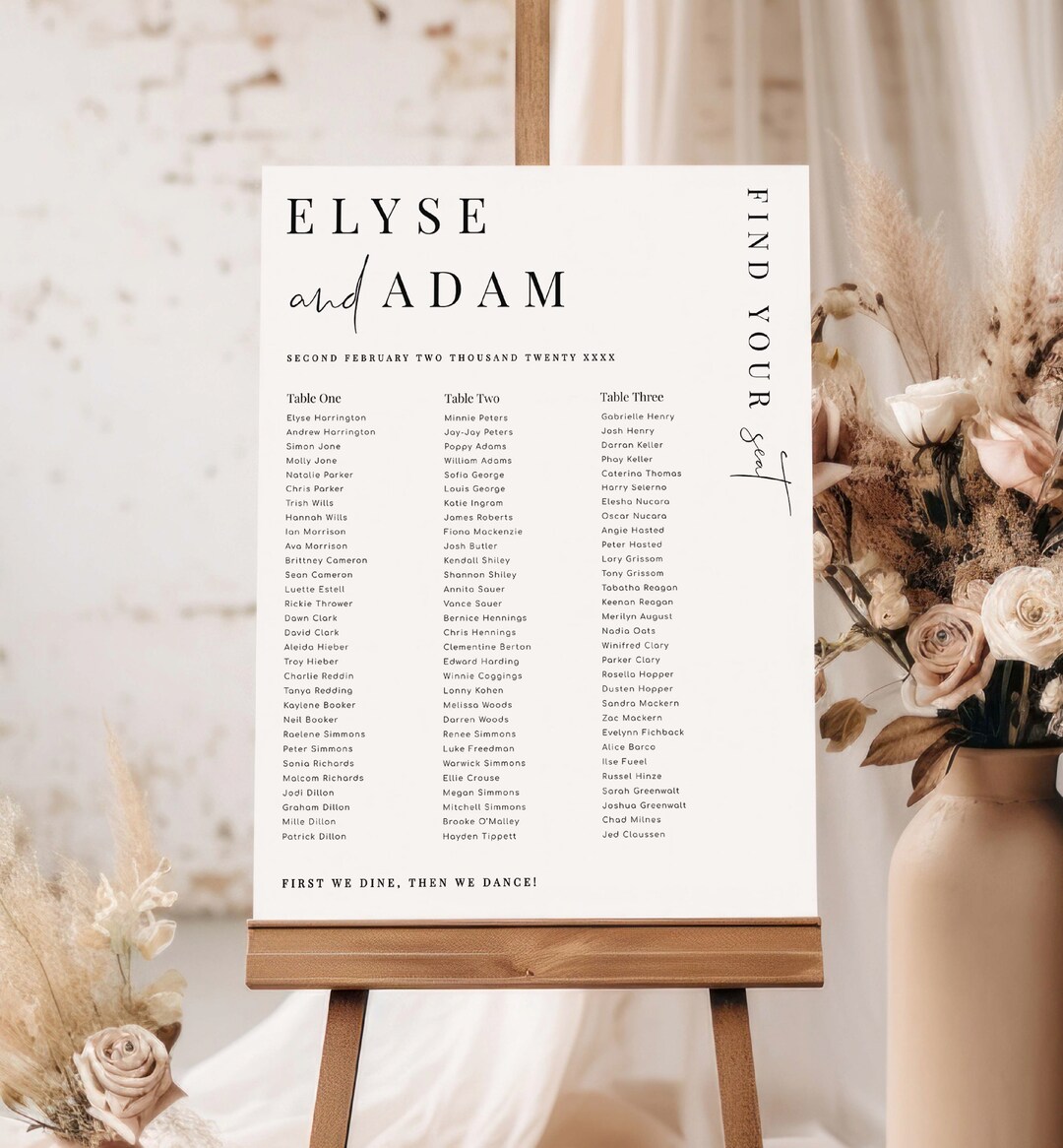 Editable Wedding Banquet Table Seating Plan, Modern Minimal Editable ...