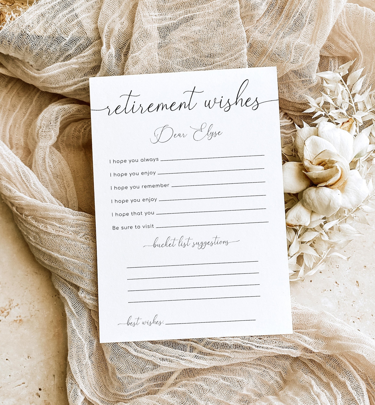 Retirement Wishes Card Template, Minimalist Keepsake (printable ...