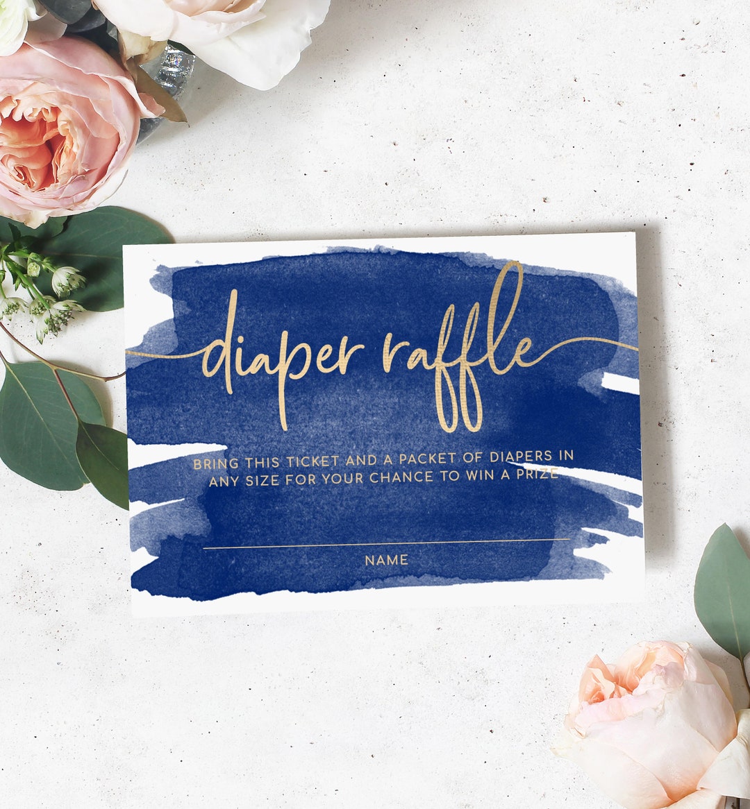 Diaper/nappy Raffle Ticket Template - Gold Foil - Printable Baby Boy ...