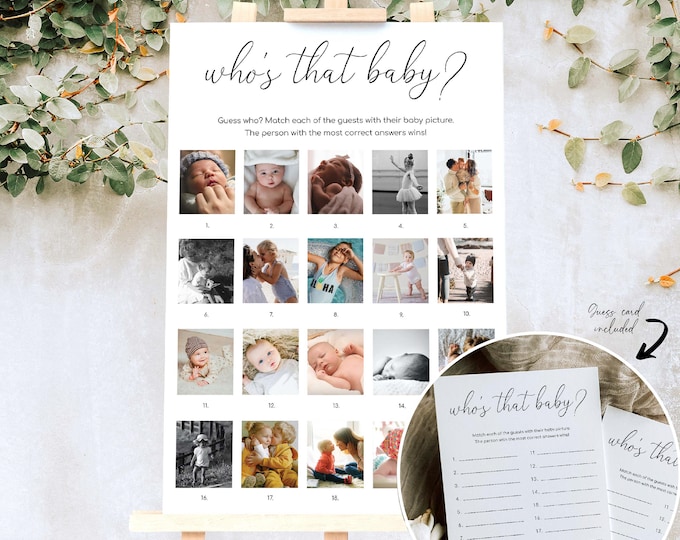 Who's That Baby, Baby Shower Game, Greenery, Woodland Green Wreath ...