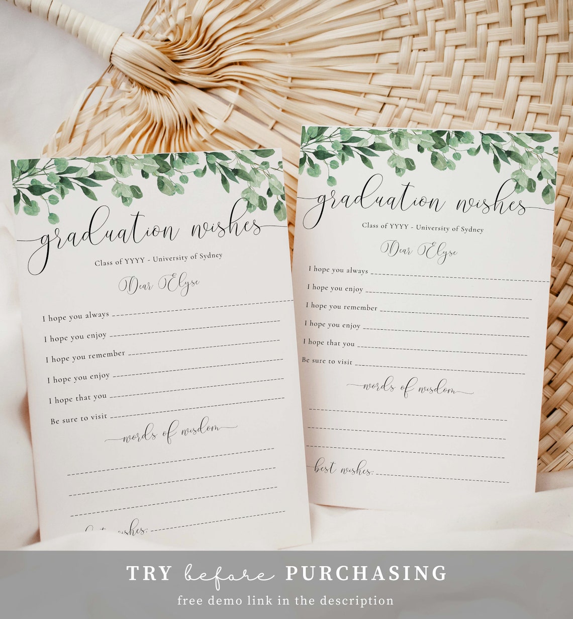 Graduation Wishes Card, Greenery Leaves Keepsake (digital Download ...