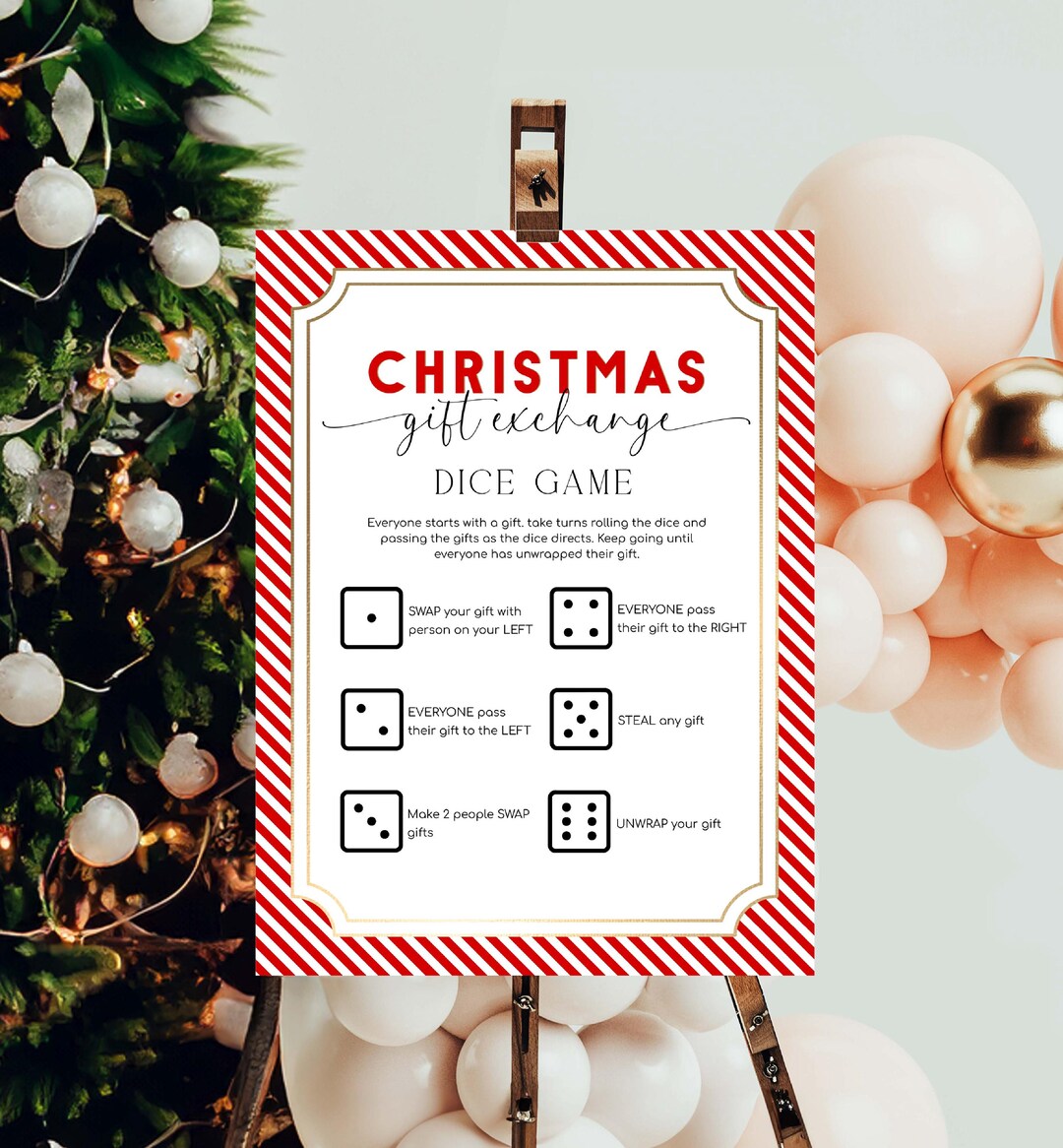 Printable Christmas Gift Exchange Dice Game Sign, Secret Santa Gift ...