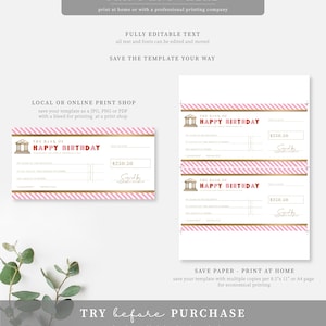 Birthday Cheque Template, Fake Bank Cheque Gift Voucher, Custom ...