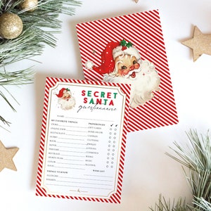 Printable Secret Santa Questionnaire Bundle: Gift Exchange Game (DIY ...