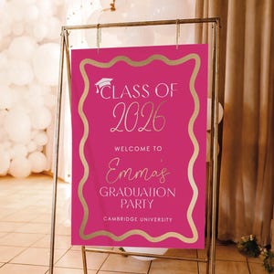 Class of 2025 Graduation Welcome Sign, Wave Curvy Line, Hot Pink Gold ...