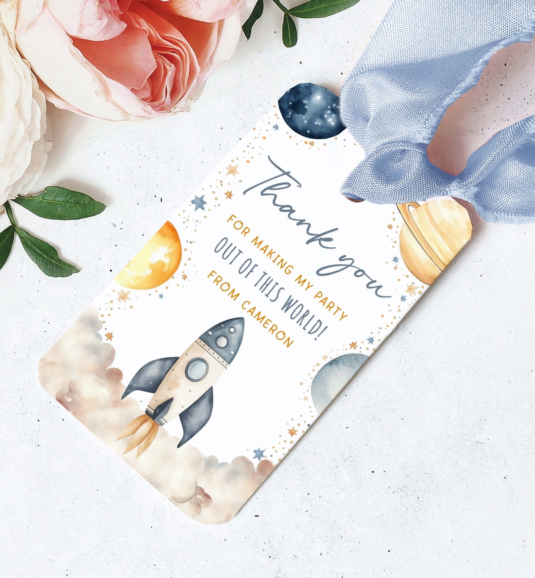 Rocket Ship Outer Space Birthday Favor Tag, Printable First Trip Around ...