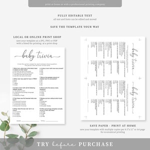 Printable Baby Trivia Quiz Game, Baby Shower Game Template, Gender ...