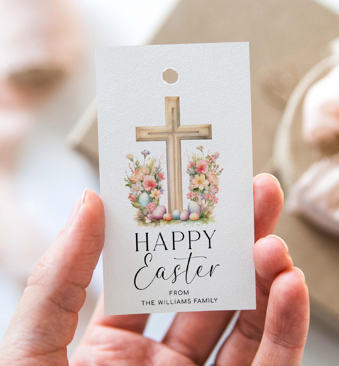 Easter Floral Cross Gift Tag Template, Printable Happy Easter Gift Tag ...