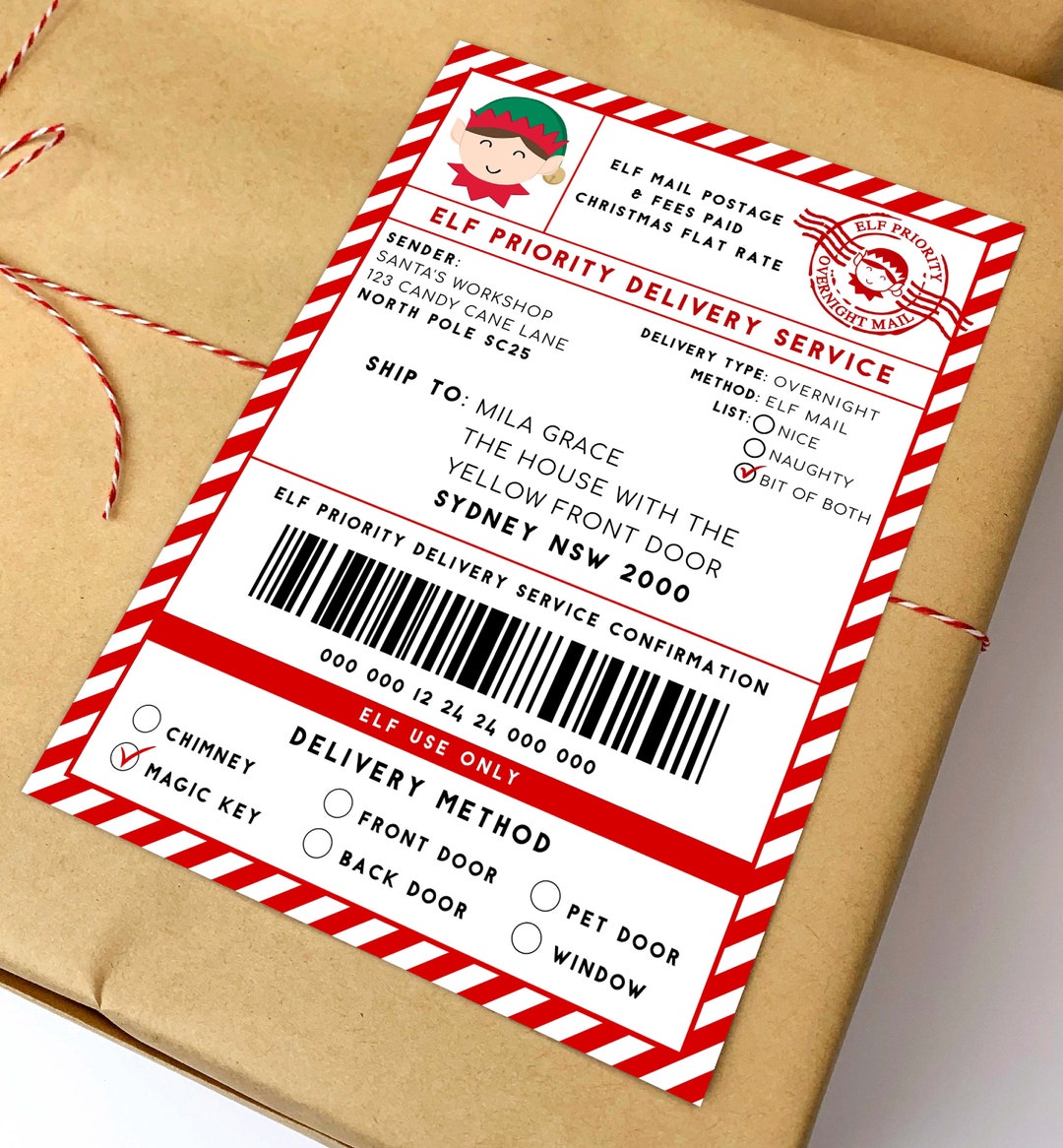 Printable Elf Arrival Box Shipping Label Sticker, North Pole Elf Mail ...