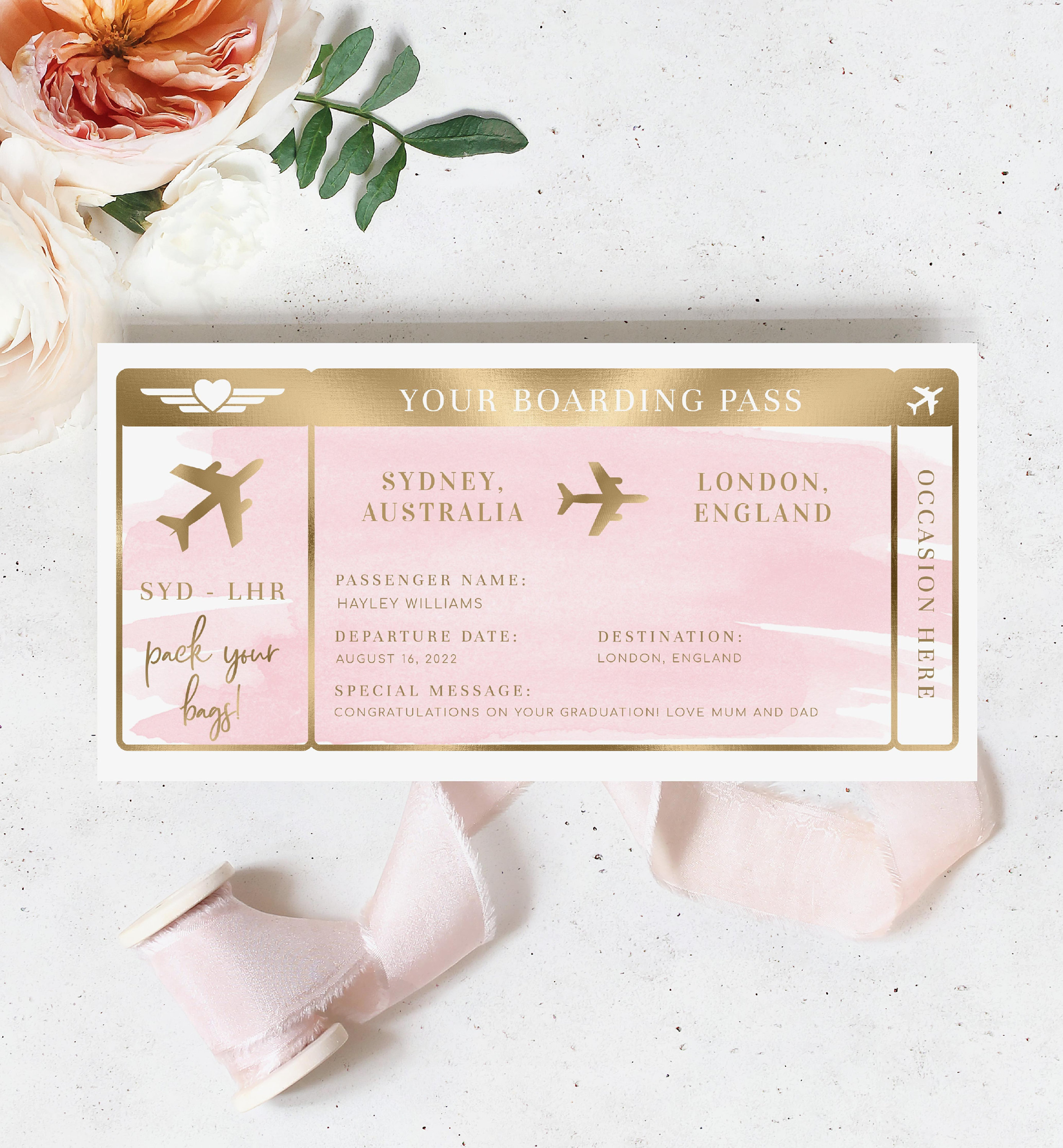 Editable Boarding Pass Template Printable Pink Watercolour - Etsy Australia
