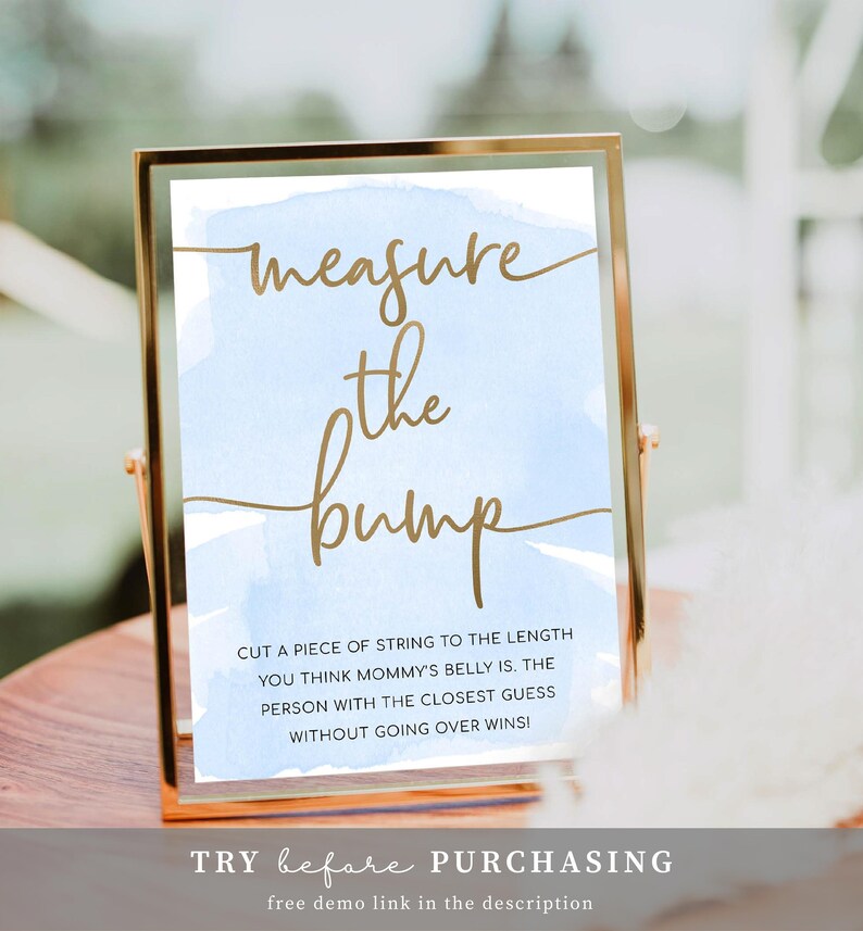 Measure the Bump Game Card and Sign Template, Blue Watercolour, Gold ...