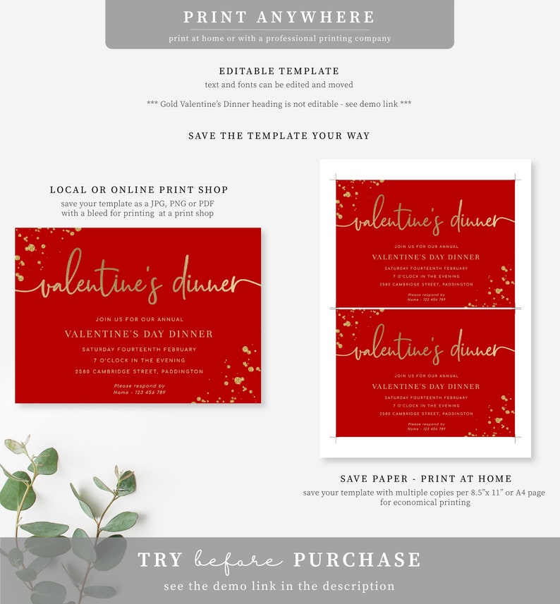 Printable Valentine's Day Dinner Invitation Editable - Etsy