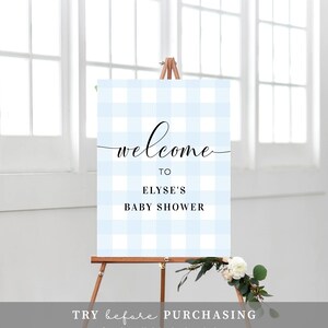 Blue Gingham Welcome Sign Boy Baby Shower Pale Blue Check - Etsy