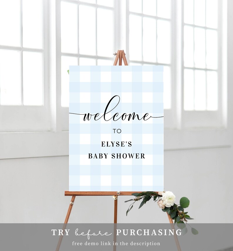 Blue Gingham Welcome Sign Boy Baby Shower Pale Blue Check - Etsy