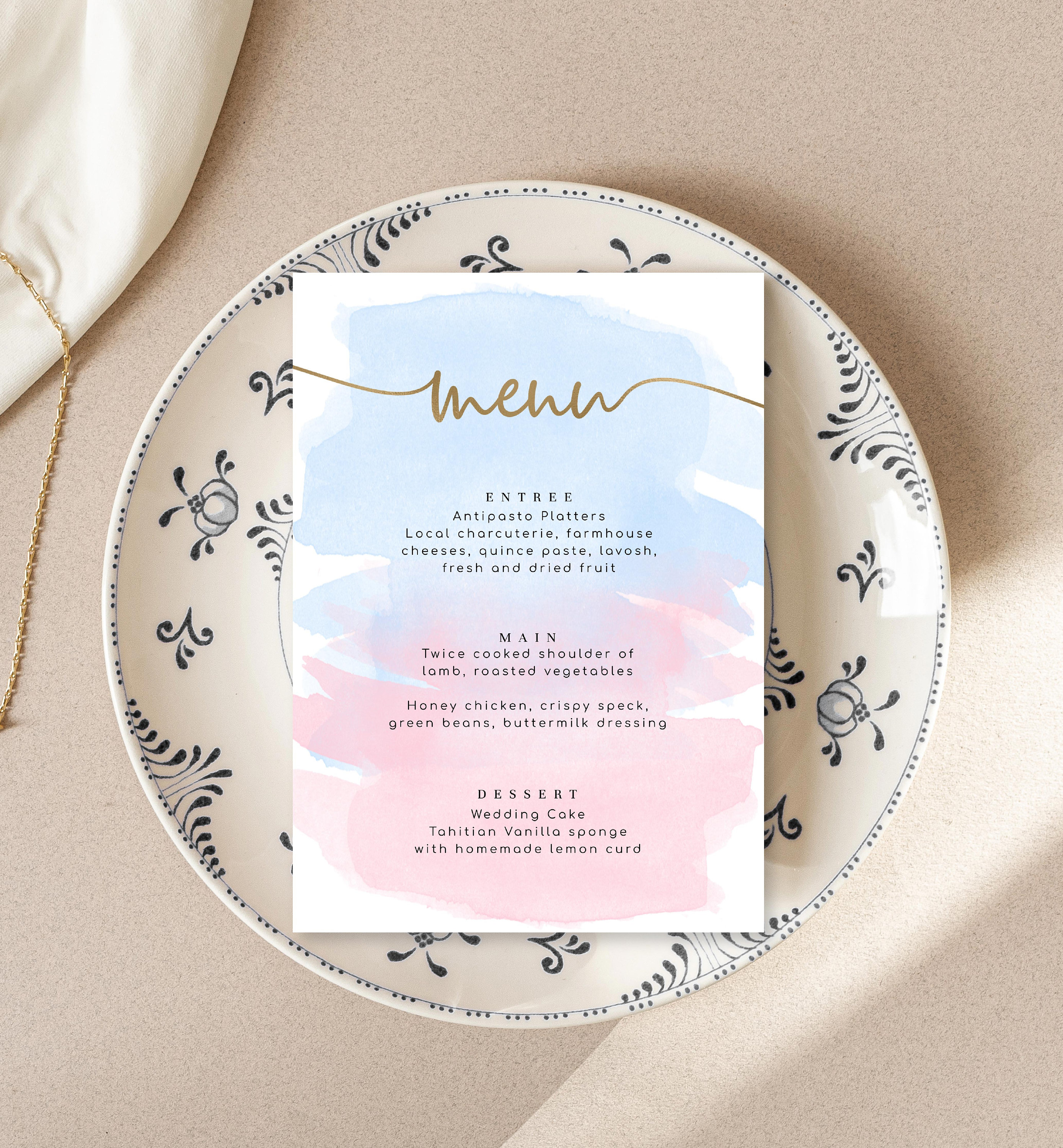 Editable Menu Printable Dinner Menu Gold Foil Pink & | Etsy