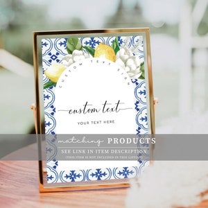 Mediterranean Blue Tile Editable Menu Arch Template, Italian Lemons ...