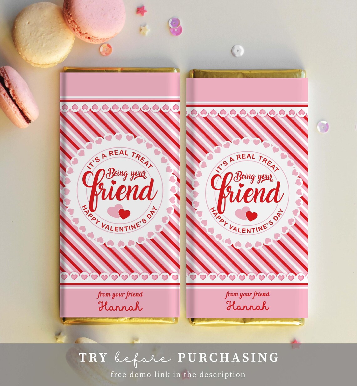 Valentine's Day Chocolate Wrapper Template: Friend Treat (digital ...