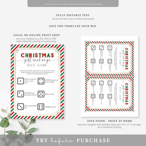 Christmas Gift Exchange Dice Game, Printable Template (digital Download ...