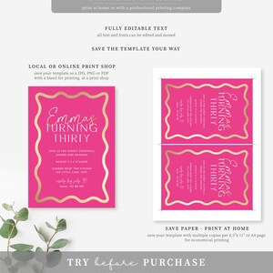 Hot Pink and Gold 30th Birthday Invitation, Wave Design (digital ...
