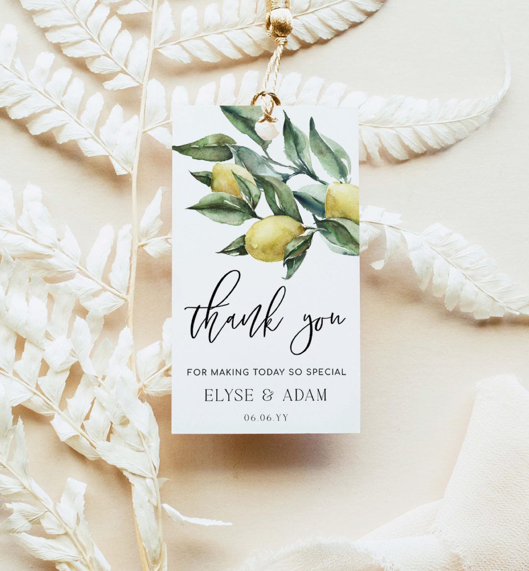 Lemon Thank You Favor Tags, Italian Wedding, Bridal Shower (digital ...