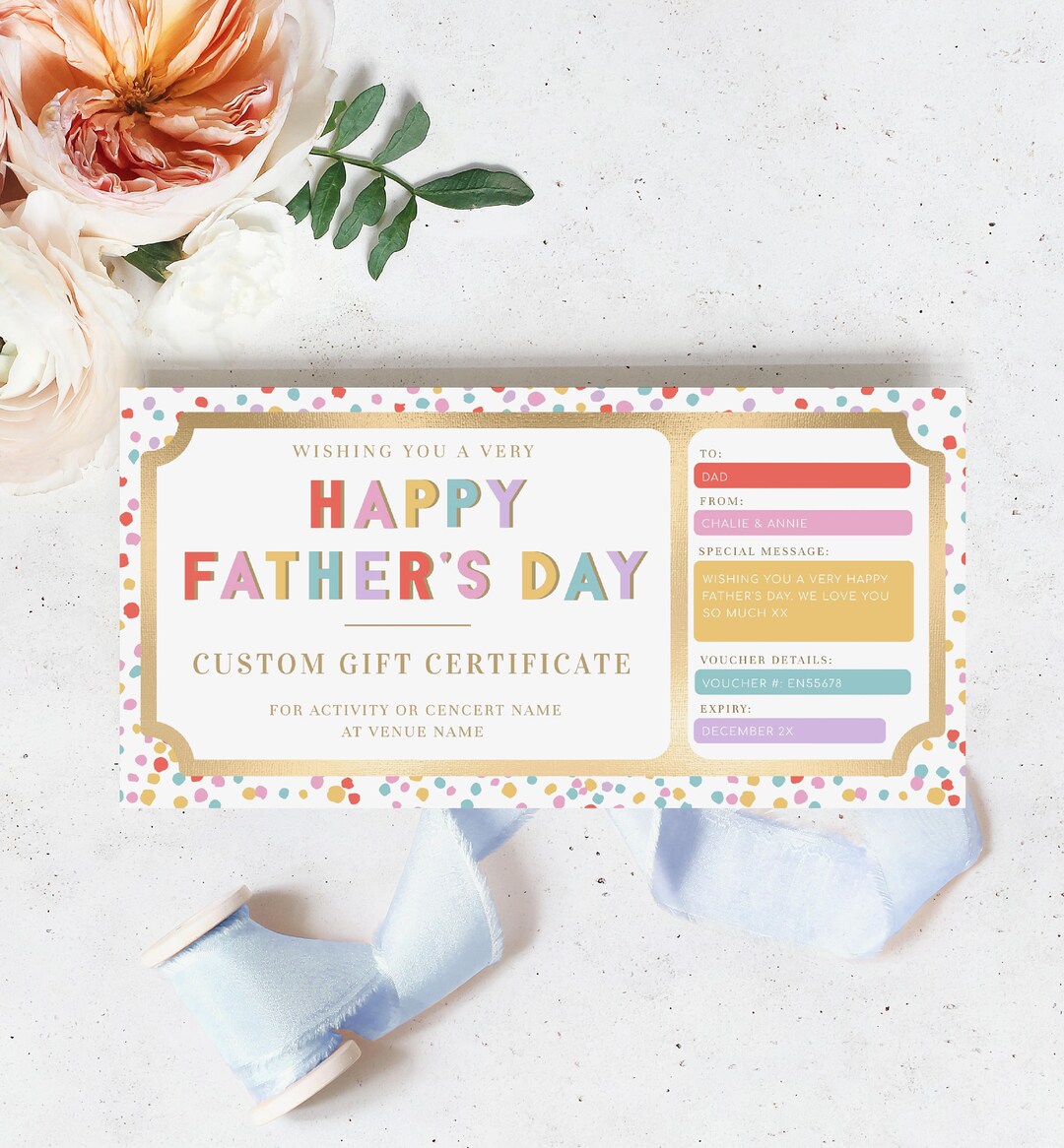 Father's Day Custom Gift Voucher Template, Printable Dad's Day Gift ...
