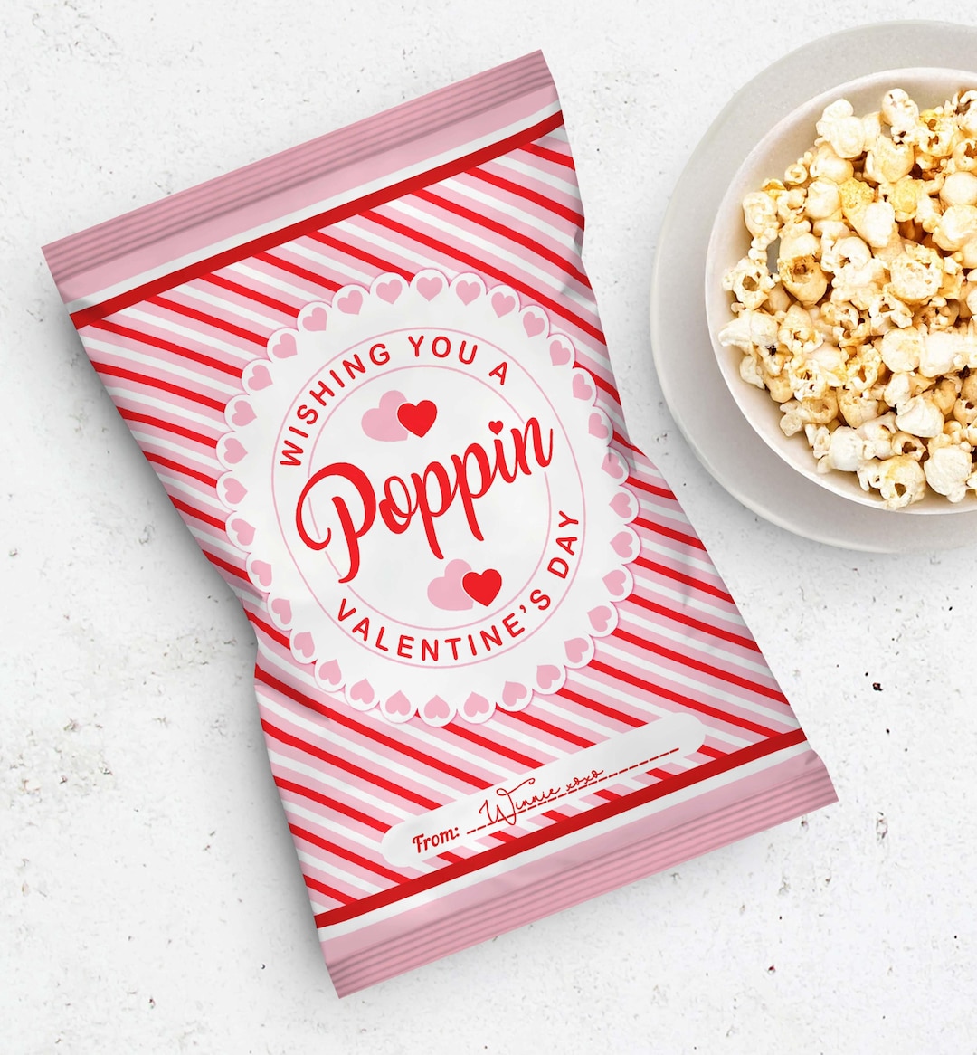 Valentine's Day Popcorn Packet Wrapper, Wishing You a Poppin Valentine ...