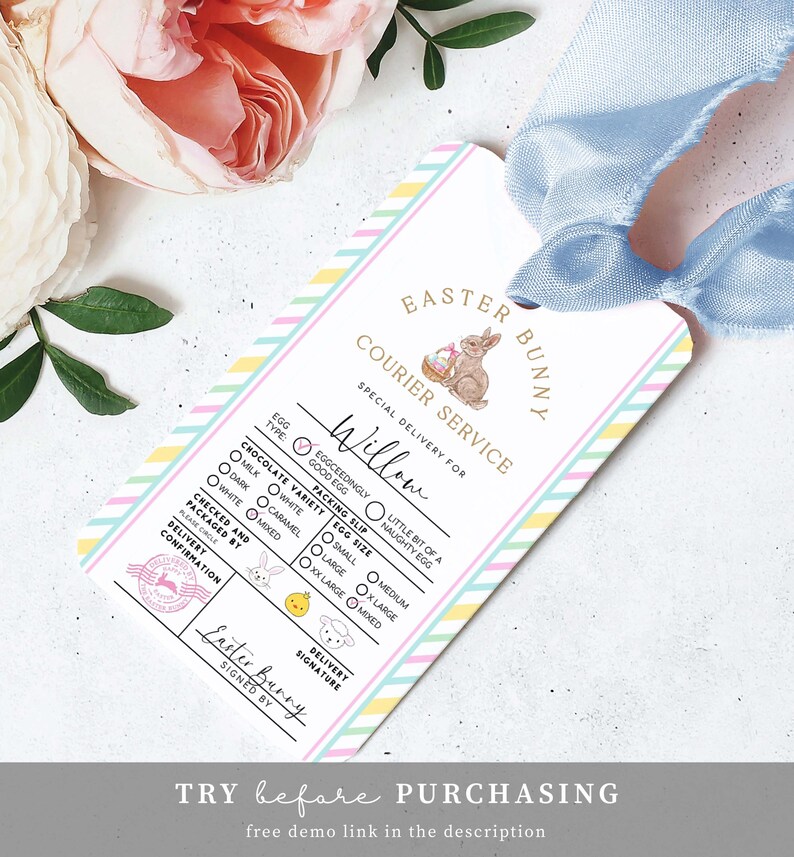 Printable Easter Bunny Egg Packing List Delivery Gift Tag, Easter Gift ...