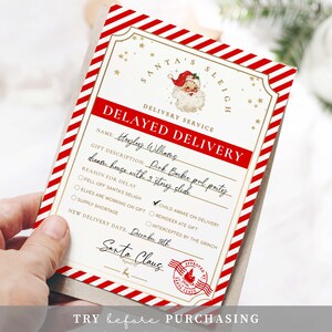 Printable Delayed Gift Notice, Lost Christmas Present Note, Running ...