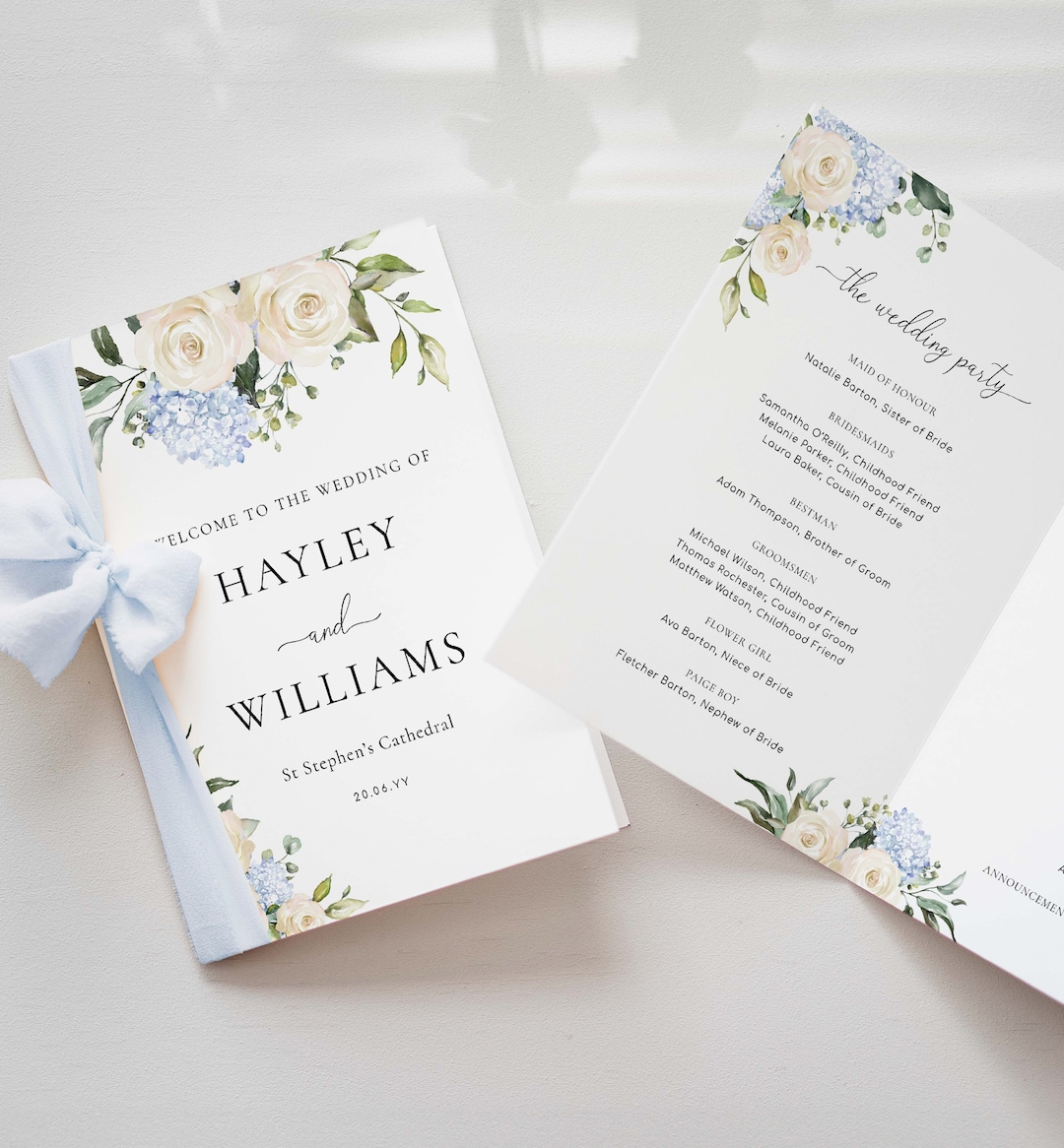 Printable Wedding Ceremony Program Template, White Rose Floral, Wedding ...