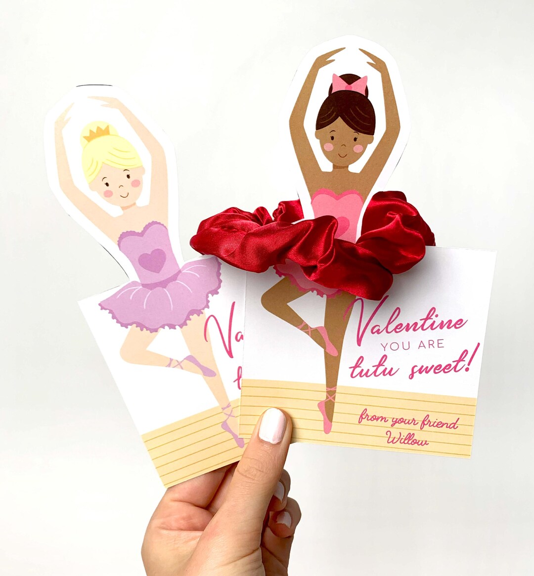 Printable Valentine's Day Scrunchie Tag Template, Ballerina Valentine's ...