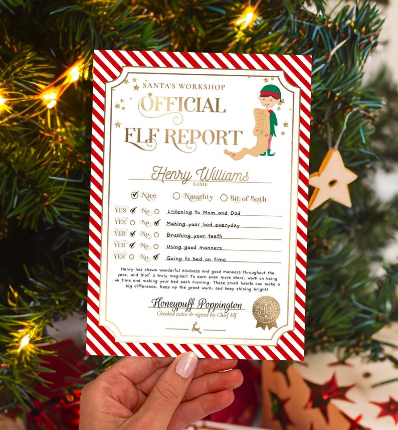 Printable Elf Report Card Template, Santa's Workshop (digital Download ...