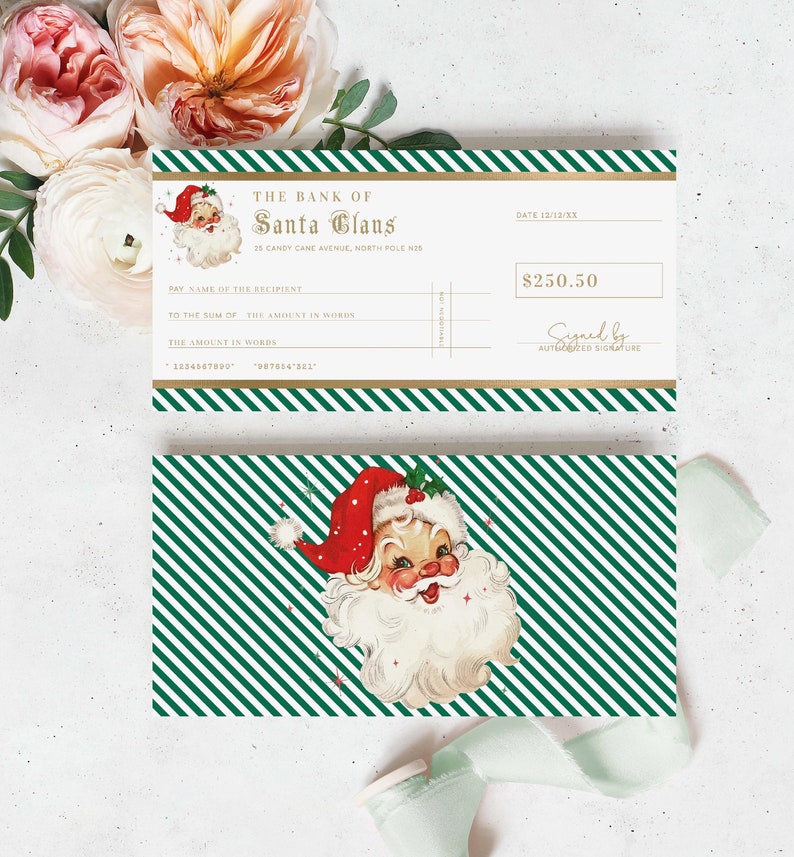 Santa Bank Christmas Cheque, Fake Bank Cheque Gift Voucher, Custom ...