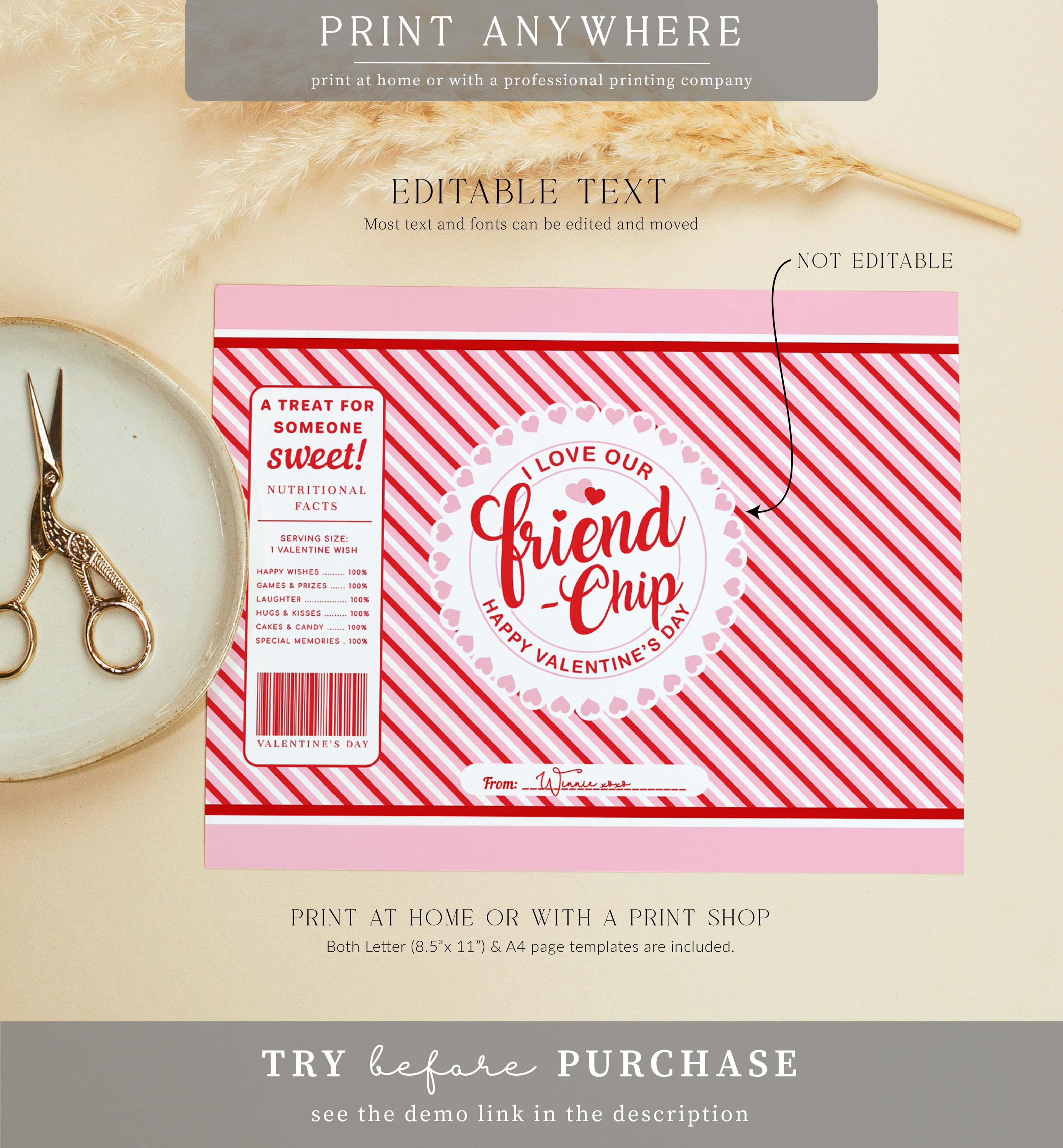 Printable Valentine's Day Chip Bag Wrappers: Friend-chip Classroom ...