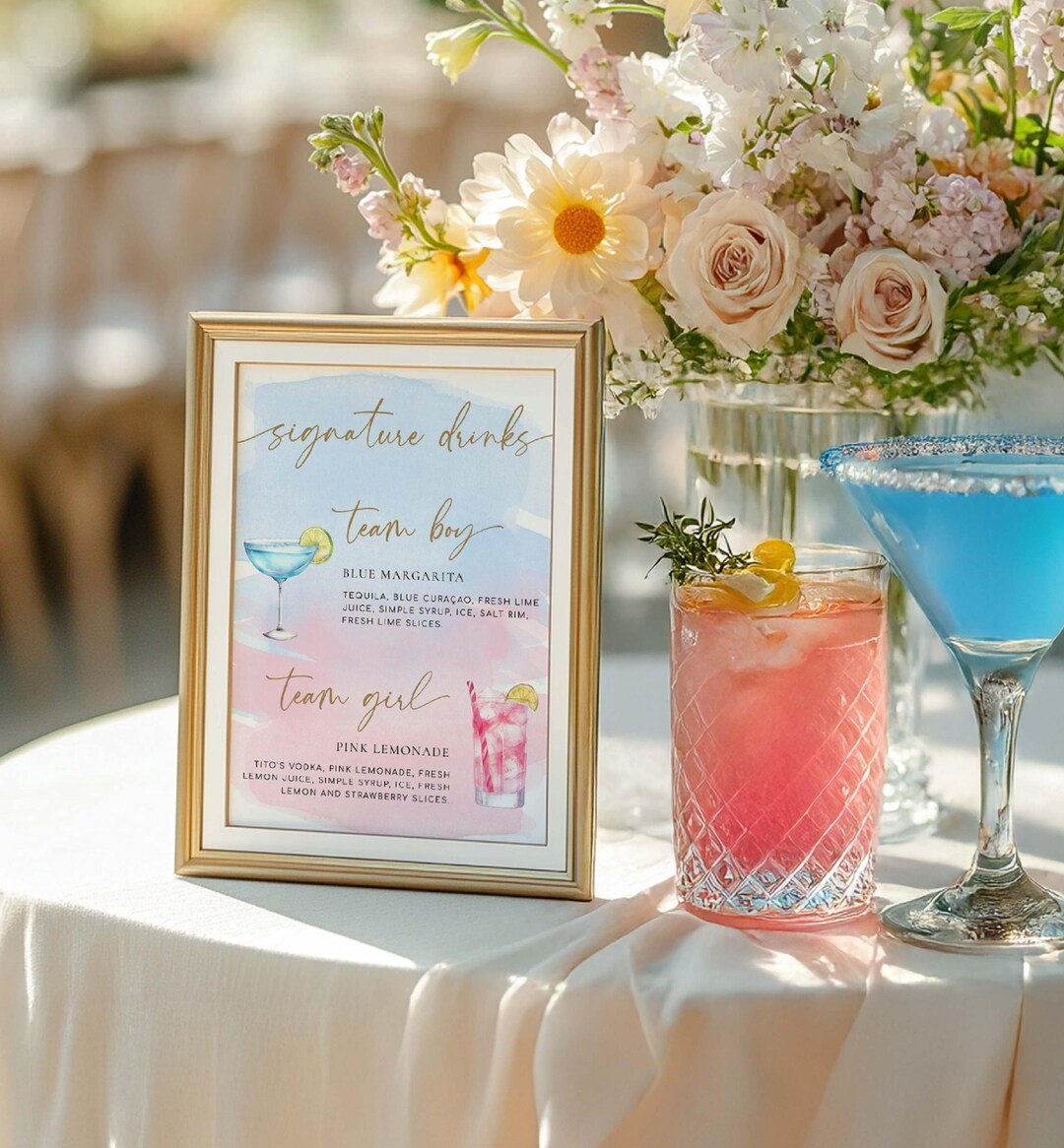 Team Girl Team Boy Drinks Sign, Pink Blue Watercolor (printable) - Etsy